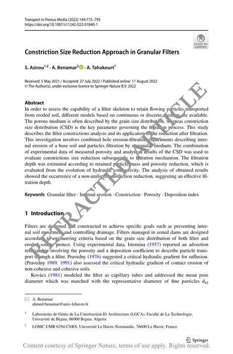 Constriction Size Reduction Approach In Granular Filters Request Pdf