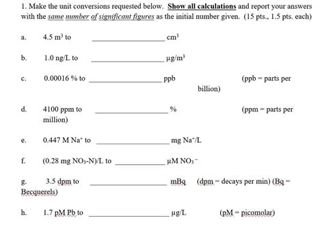 Solved 1 Make The Unit Conversions Requested Below Show Chegg Com