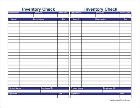 Free Small Physical Inventory Check Sheet Tall From Formville