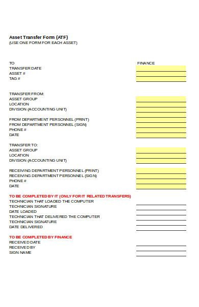 Free 9 Asset Transfer Forms In Pdf Ms Word Excel