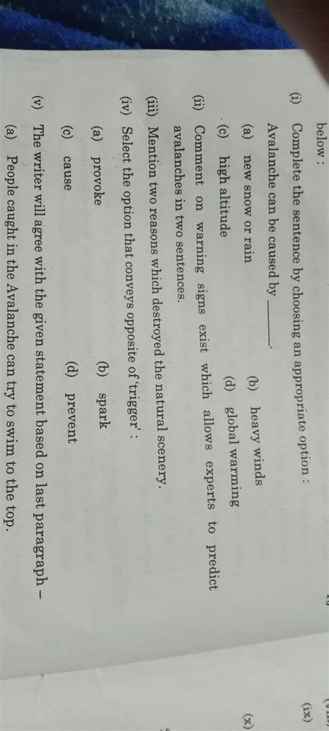 Below I Complete The Sentence By Choosing An Appropriate Option Ix