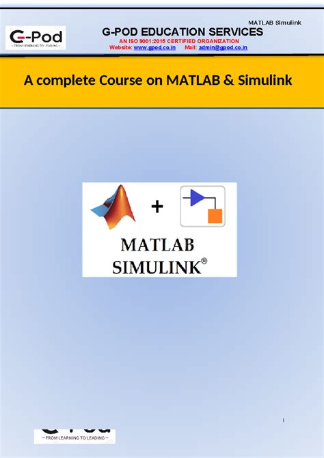 Matlab Simulink Tutorial I G Pod Education Services An Iso 90012015