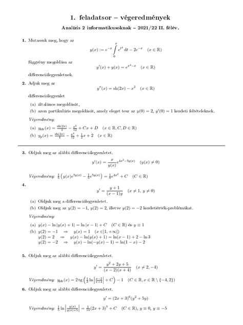Anal 2 Mérnökinfo Feladatsorok Végeredménnyel Pdf