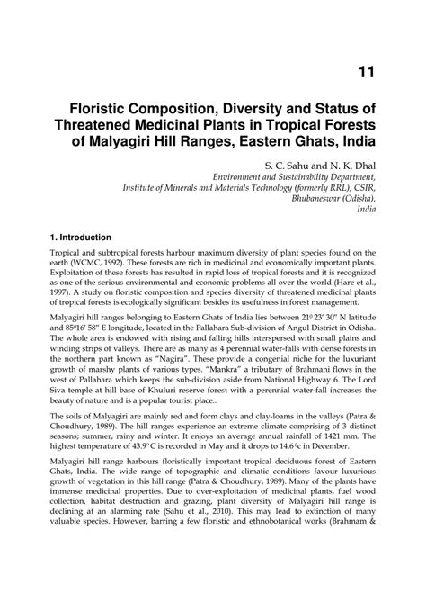 Pdf Floristic Composition Diversity And Status Of Threatened