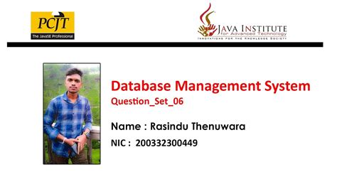 Dbmsquestionset06 Javainstitute Softwareengineer Mysql Youtube