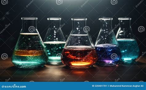 Science Flask Liquid Realistic Set With Volume Symbols Isolated Generative Ai Stock Illustration
