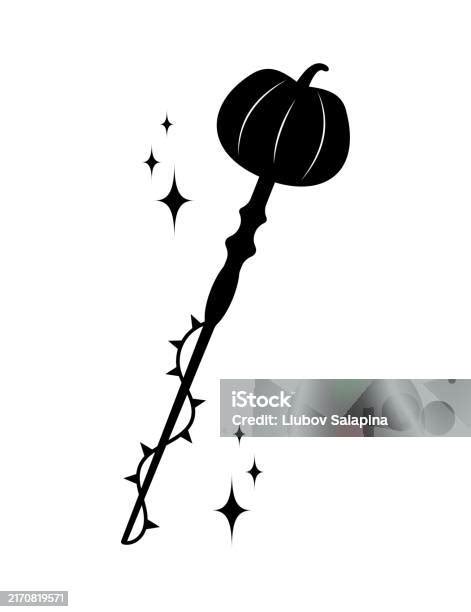 마술 지팡이 실루엣 호박과 가시가 있는 마술 지팡이 기적의 상징 마술사가 마법 마법의 별과 반짝임을 시전합니다 가시에 대한 스톡 벡터 아트 및 기타 이미지 Istock