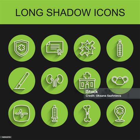 라인 심박수 주사기 생명 보험 인간 부러진 뼈 위치 병원 신장 의료 보호 마스크 및 병원 건물 아이콘을 설정합니다 벡터 건강 진단에 대한 스톡 벡터 아트 및 기타 이미지