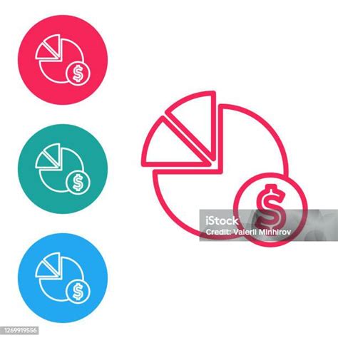 빨간색 선 파이 차트 인포그래픽과 흰색 배경에 격리 된 달러 기호 아이콘 다이어그램 차트 기호입니다 원 버튼에 아이콘을 설정합니다 벡터 0명에 대한 스톡 벡터 아트 및 기타