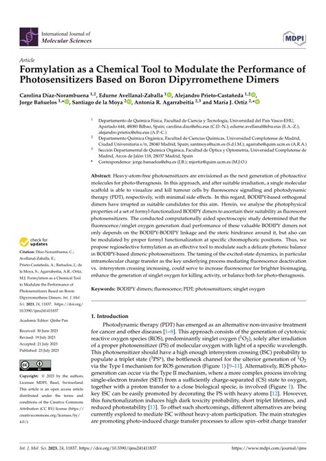 Pdf Formylation As A Chemical Tool To Modulate The Performance Of Photosensitizers Based On