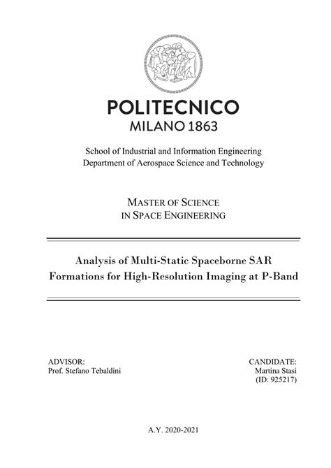 Pdf Msc Thesis In Space Engineering Analysis Of Multi Static Spaceborne Sar Formations For