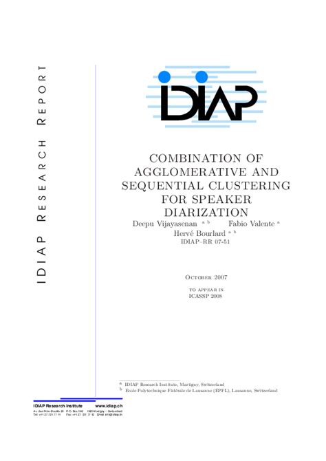 Pdf Combination Of Agglomerative And Sequential Clustering For Speaker Diarization