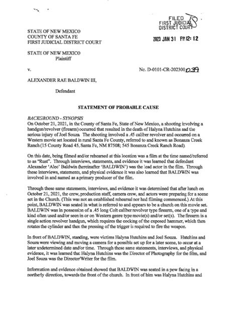 Alec Baldwin Probable Cause Statement Download Free Pdf