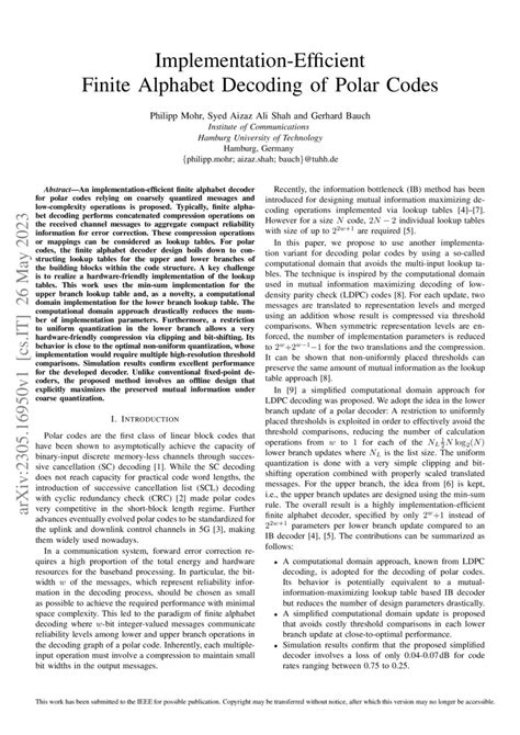 Implementation Efficient Finite Alphabet Decoding Of Polar Codes DeepAI