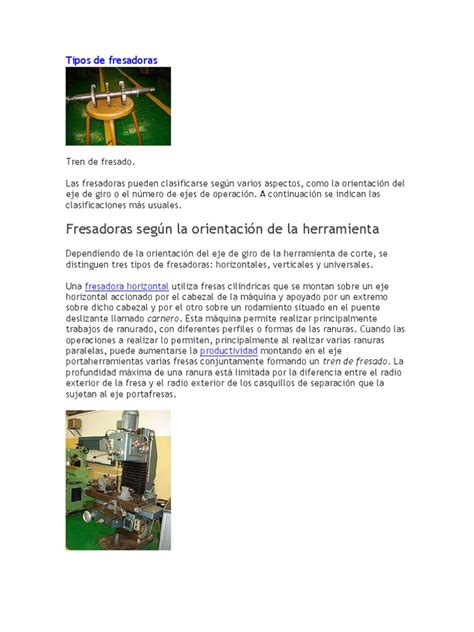 Tipos De Fresadoras Pdf Herramientas Bienes Manufacturados