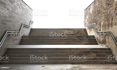 성공 개념입니다 금속 난 간 앞에 회색 계단의 전면 모습 성공의 개념입니다 3차원 형태에 대한 스톡 사진 및 기타 이미지 3차원 형태 개념 개념과 주제 Istock