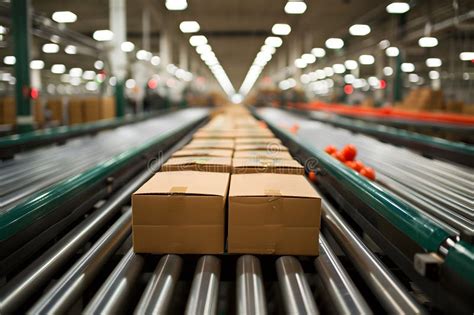 Efficient Package Sorting Conveyor Belt In Industrial Warehouse For