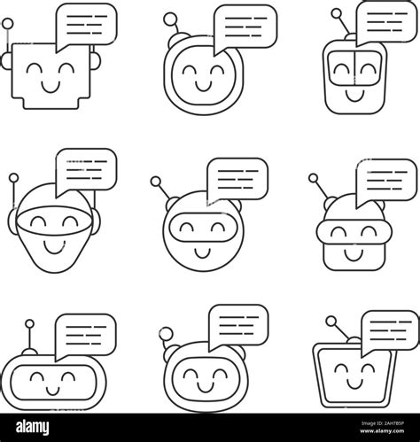 Chatbots Messages Linear Icons Set Talkbots Laughing Virtual Assistants Conversational Agents