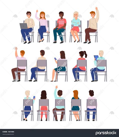 افراد نشسته مردان و زنان جوان صندلی‌های ردیفی دانشجویان مختلف پشت نمای جلو و نیمه شرکت‌کنندگان