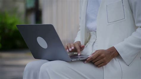 Woman Using Laptop Touchpad Outdoors Close Up Stock Footage SBV Storyblocks