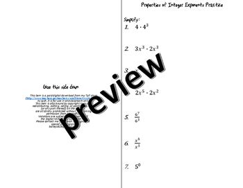Properties Of Integer Exponents Foldable For Interactive Notebook