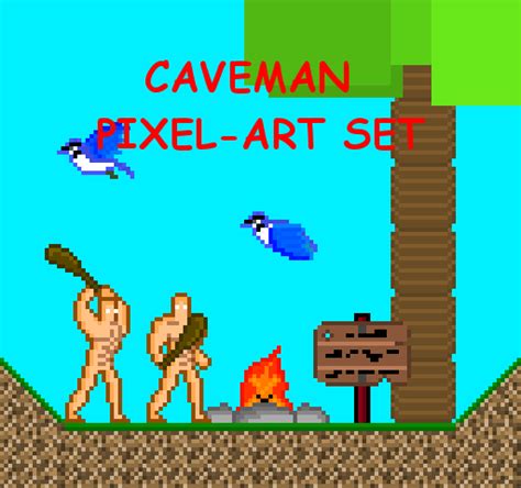 Caveman Pixel Art Set By Rapagamez