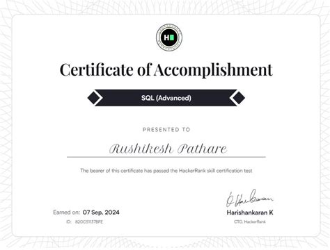 Rushikesh Pathare On Linkedin Sql Hackerrank Dataskills Databasemanagement Advancedsql