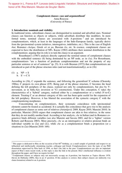 Pdf Complement Clauses Case And Argumenthood