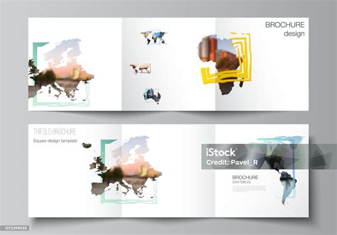 삼각 형 브로셔 전단지 커버 디자인 책 디자인 브로셔 커버에 대한 사각형 형식 커버 템플릿의 벡터 레이아웃 세계지도와 컬러 프레임의 형태로 템플릿을 디자인 사진을 삽입합니다