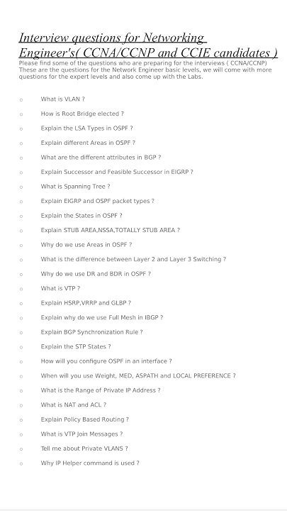 Network Engineer Interview Questions And Answers Networkengineer Cisco Ccna Ccnp Youtube