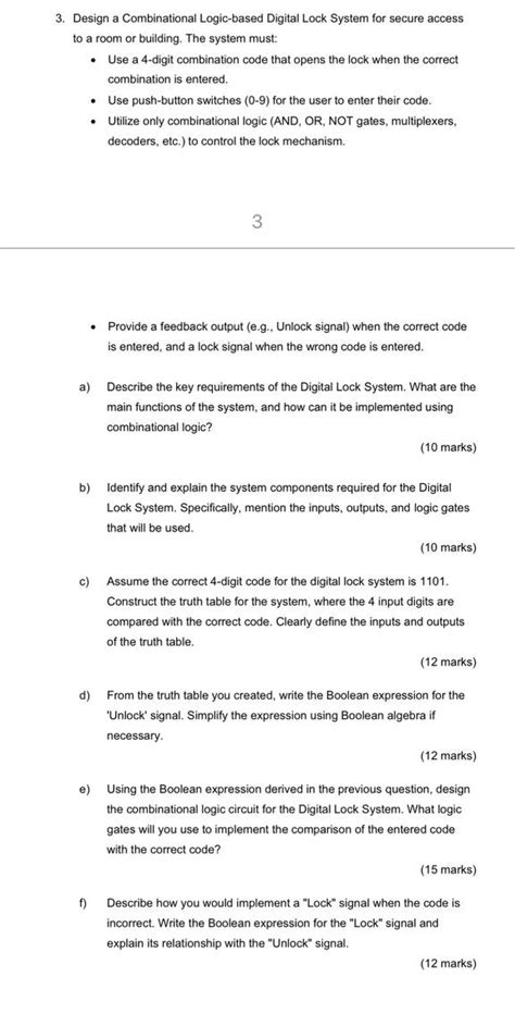 Solved Design A Combinational Logic Based Digital Lock
