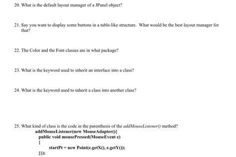 Solved 20 What Is The Default Layout Manager Of A Jpanel
