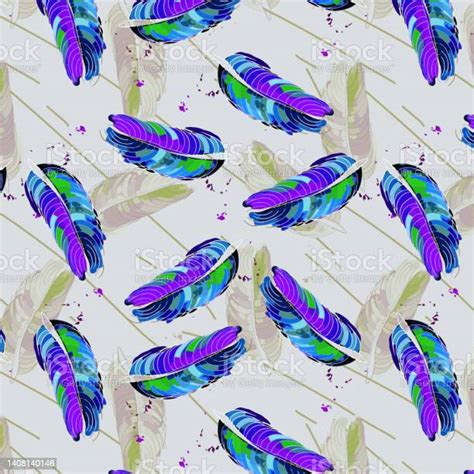 보라색 파란색 깃털 패턴 그라디언트 효과 은색 배경에 이국적인 새가 매끄럽게 디자인 개념에 대한 스톡 벡터 아트 및 기타 이미지 개념 고급 그라데이션 Istock