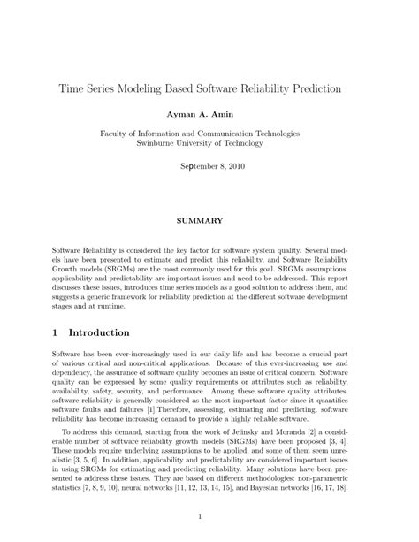 Pdf Time Series Modeling Based Software Reliability Prediction