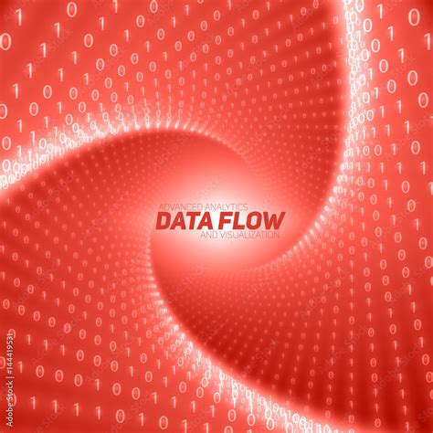 Vector Data Flow Visualization Red Flow Of Big Data As Binary Numbers