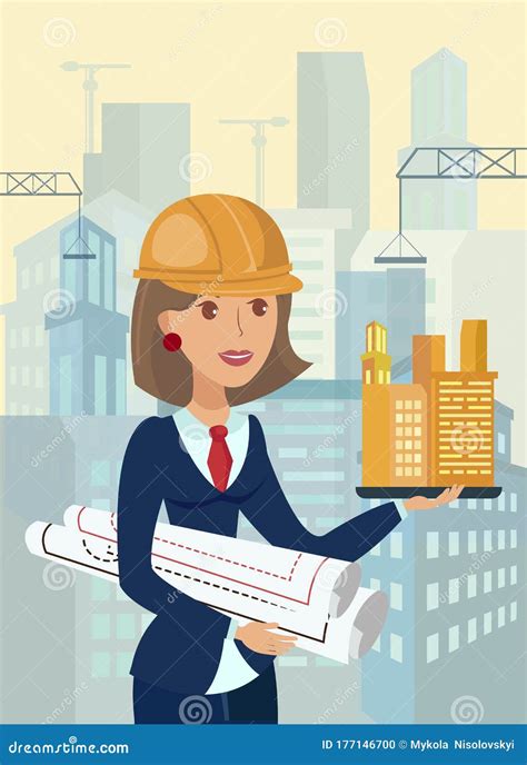 Female Architect Foreman Flat Vector Illustration Stock Vector Illustration Of Construction