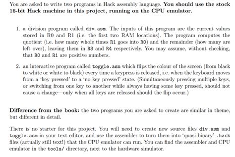 you are asked to write two programs in hack assembly