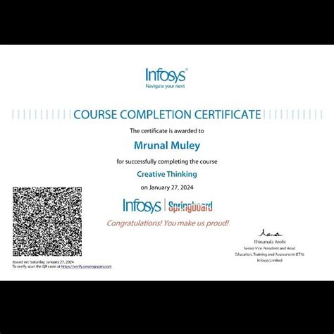 Completed Creative Thinking Course By Infosys Mrunal Abhijit Muley Posted On The Topic Linkedin