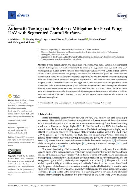 Pdf Automatic Tuning And Turbulence Mitigation For Fixed Wing Uav