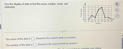 Solved Use The Display Of Data To Find The Mean Median Mode And Midrange Score The Mean
