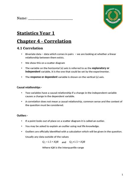 Statistics Year 1 Chapter 4 Booklet Pdf