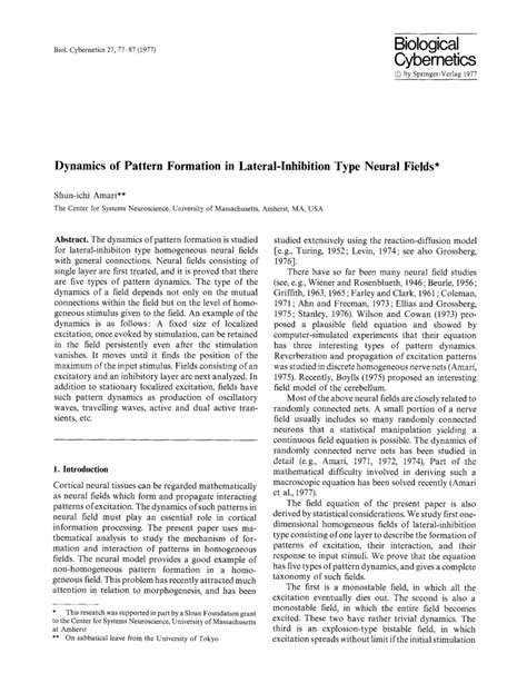 Pdf Dynamic Of Pattern Formation In Lateral Inhibition Type Neural Fields