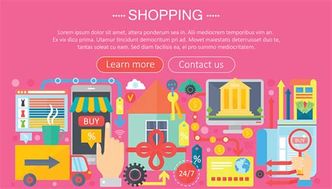 쇼핑 온라인 및 전자 상거래 쇼핑 개념 온라인 전자 상거래 인포 그래픽 템플릿 디자인 웹 헤더 쇼핑 아이콘 요소 벡터 그림입니다 개발에 대한 스톡 벡터 아트 및 기타 이미지