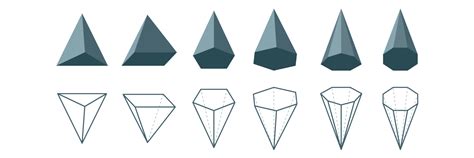 Pyramid Types Set 3d And Line Icon Math Geometric Figures Polyhedron