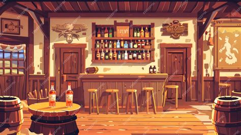 Premium Photo Cartoon Illustration Of A Wild West Tavern With Wooden