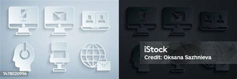 사무실 의자 화상 채팅 회의 프리랜서 온라인 작업 및 마이크 컴퓨터 아이콘 음소거를 설정합니다 벡터 3차원 형태에 대한 스톡 벡터 아트 및 기타 이미지 Istock