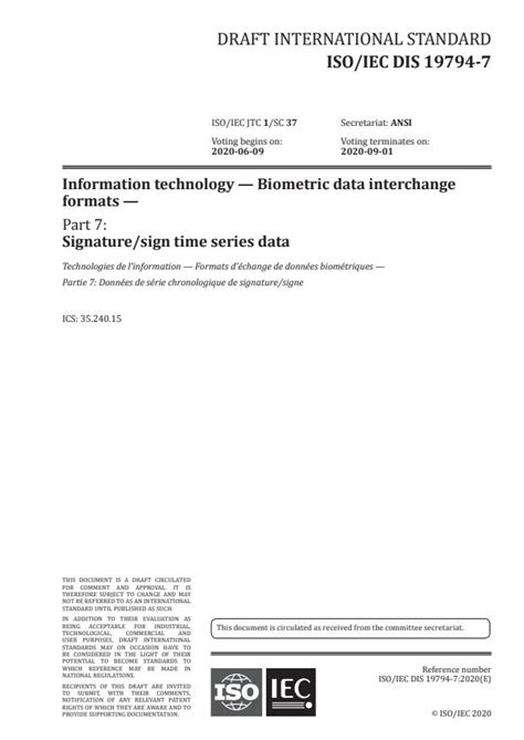 ISO IEC DIS Information Technology Biometric Data Interchange Formats