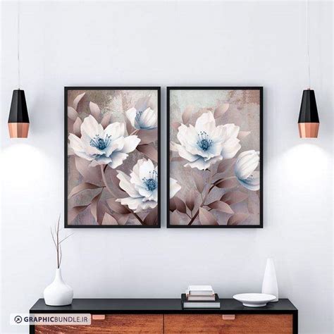 طرح دو تابلوی دکوراتیو از گلهای زیبای نقاشی شده با فرمت 