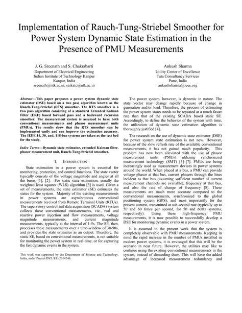 Pdf Implementation Of Rauch Tung Striebel Smoother For Power System
