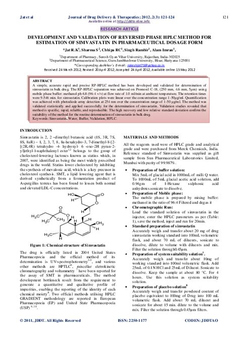 pdf development and validation of reversed phase hplc method for estimation of simvastatin in